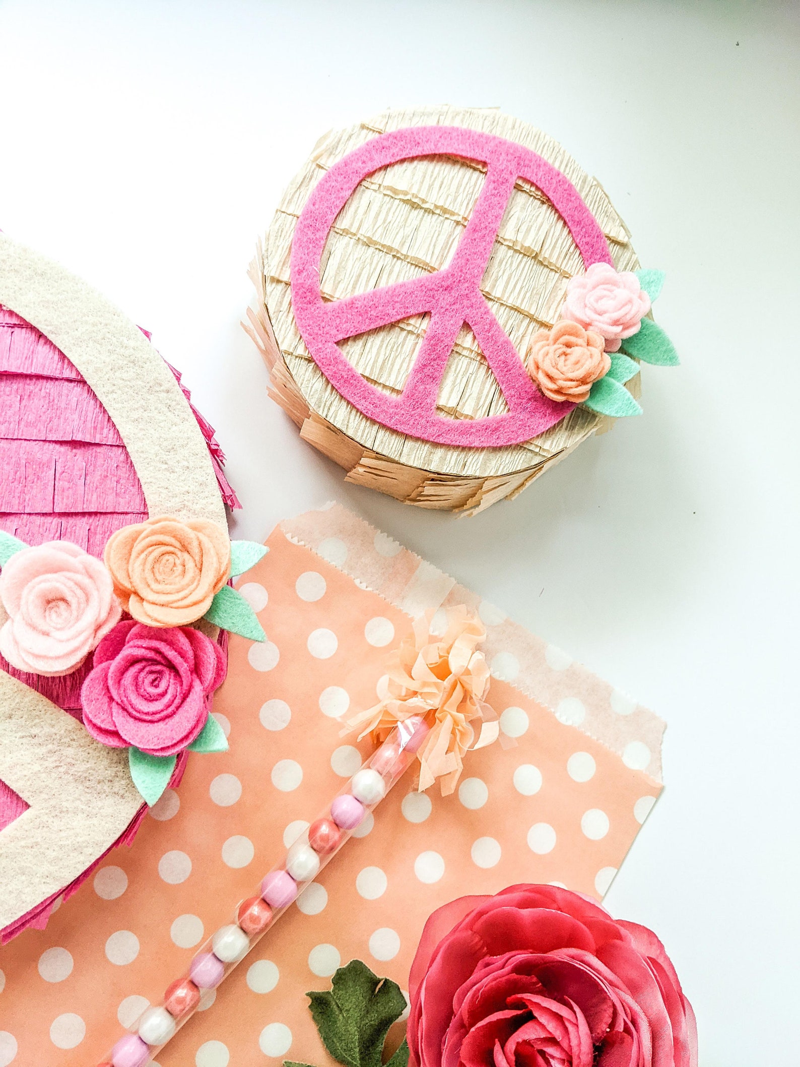 Pink Peach Peace Sign Mini Pinata ONE Pinata Felt Flower - Etsy