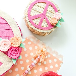 Pink Peach Peace Sign Mini Pinata | ONE Pinata | Felt Flower Peace Sign ...