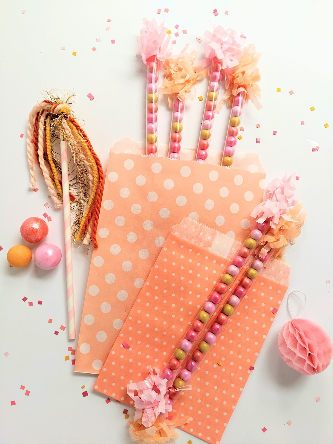 Girly Pastel Candy Wands in Light Pink, Bright Pink, Coral and Gold SET ...