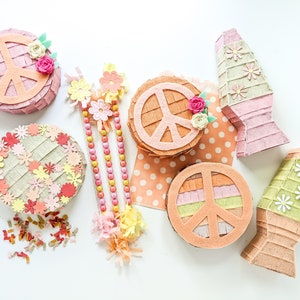 Pink Peach Peace Sign Mini Pinata | ONE Pinata | Felt Flower Peace Sign ...