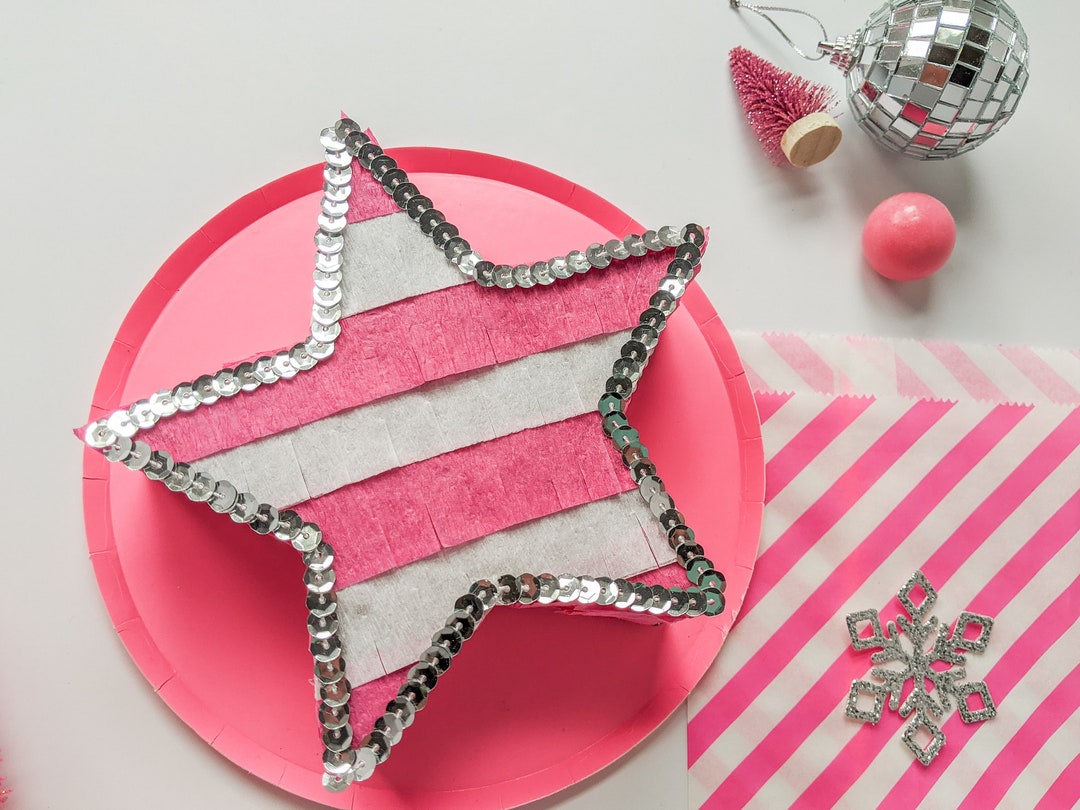 Preppy Pink Striped Star Mini Pinata With Silver Sequins ONE - Etsy