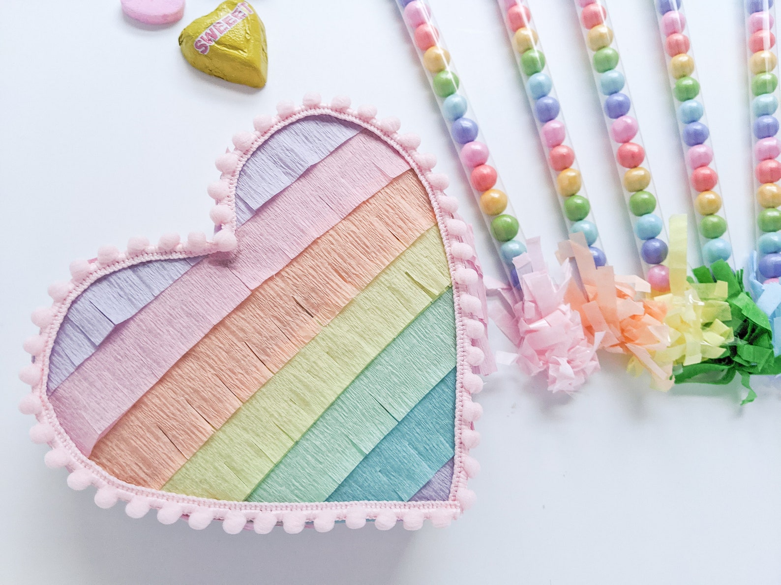Pastel Rainbow Stripe Heart Mini Pinata ONE Pinata Valentine's Day ...