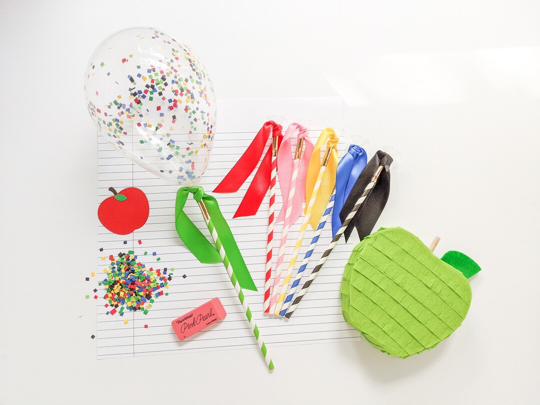 Back to School Rainbow Confetti Balloon Wands | SET of 6 | First Day of ...