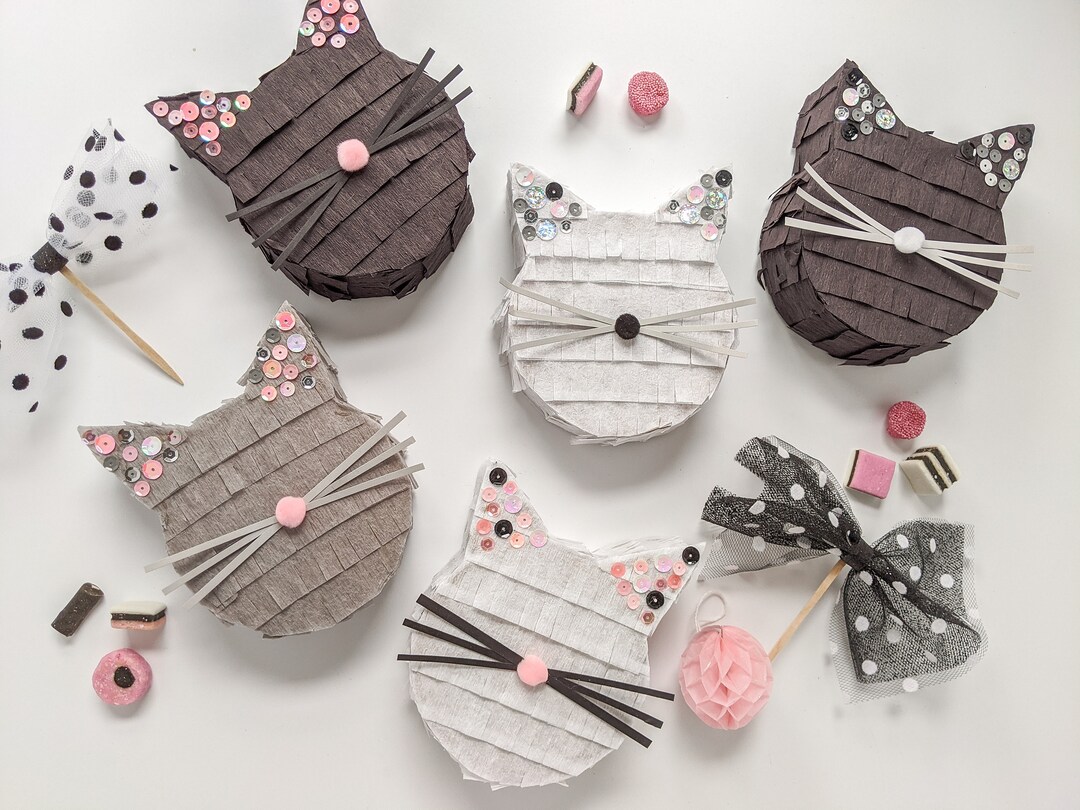 Kitty Cat Mini Pinata With Sequin Ears | Cat Party Decoration, Kitten ...