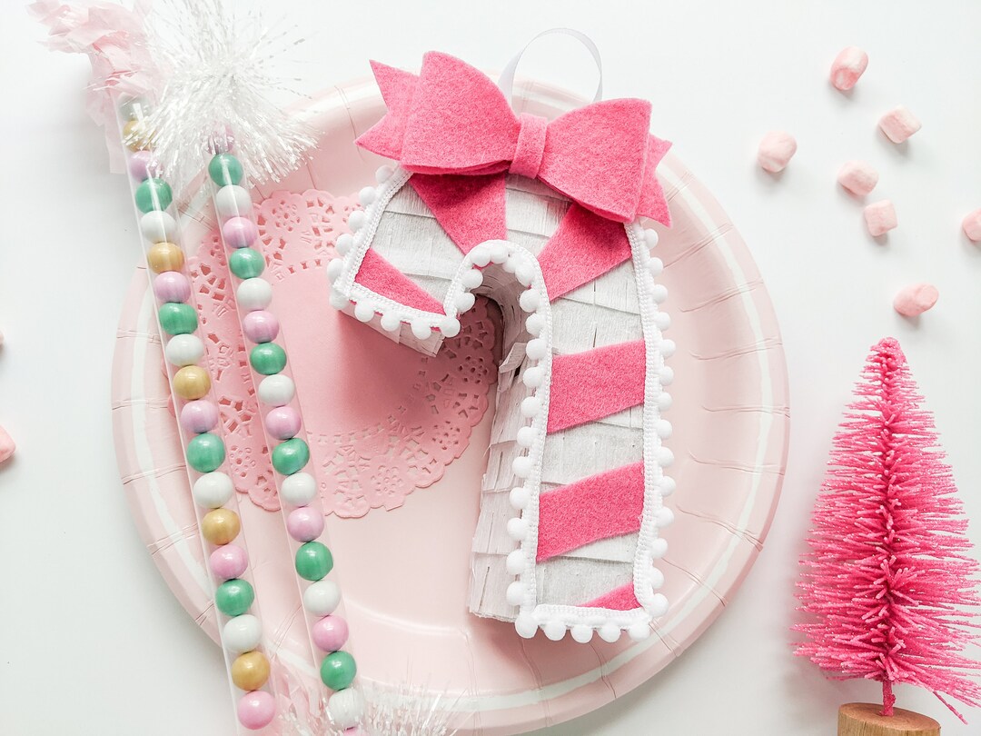 Bright Pink Candy Cane Christmas Pinata Ornament + Bow:| ONE Pinata ...