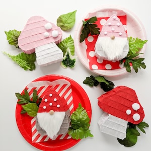 Gnome or Mushroom Mini Pinata in Pink or Red | ONE Pinata | Rustic ...