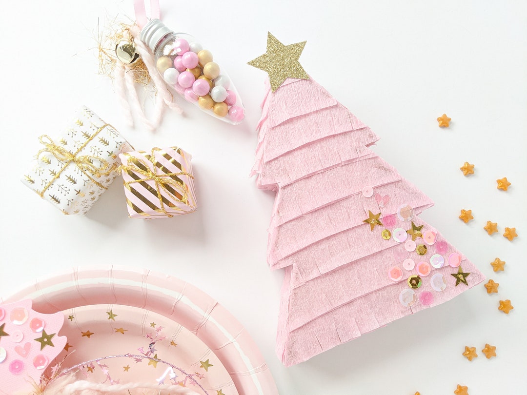 Pink Christmas Tree Mini Pinata With Sequins and Gold Star | ONE Pinata ...