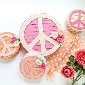 Pink Peach Peace Sign Mini Pinata | ONE Pinata | Felt Flower Peace Sign ...