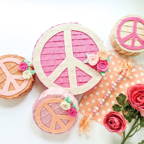 Pink Peach Peace Sign Mini Pinata ONE Pinata Felt Flower - Etsy
