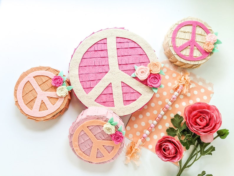 Pink Peach Peace Sign Mini Pinata ONE Pinata Felt Flower - Etsy