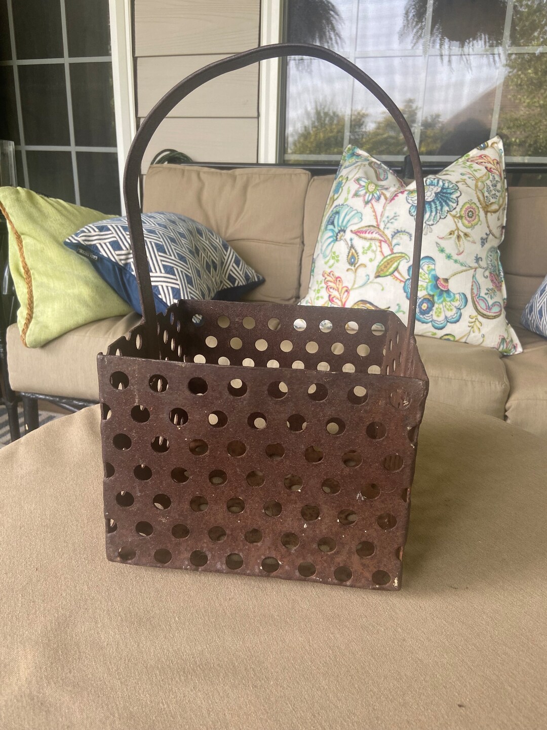 Unusual Vintage Folky Metal Square Basket Urban Industrial Cottage ...