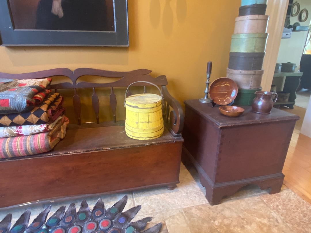 Primitive Antique Wooden Firkin Sugar Bucket Chrome Yellow Mustard Old ...