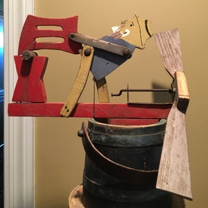Vintage Primitive Whirligig Wooden Folk Art Handmade Man Sawing ...