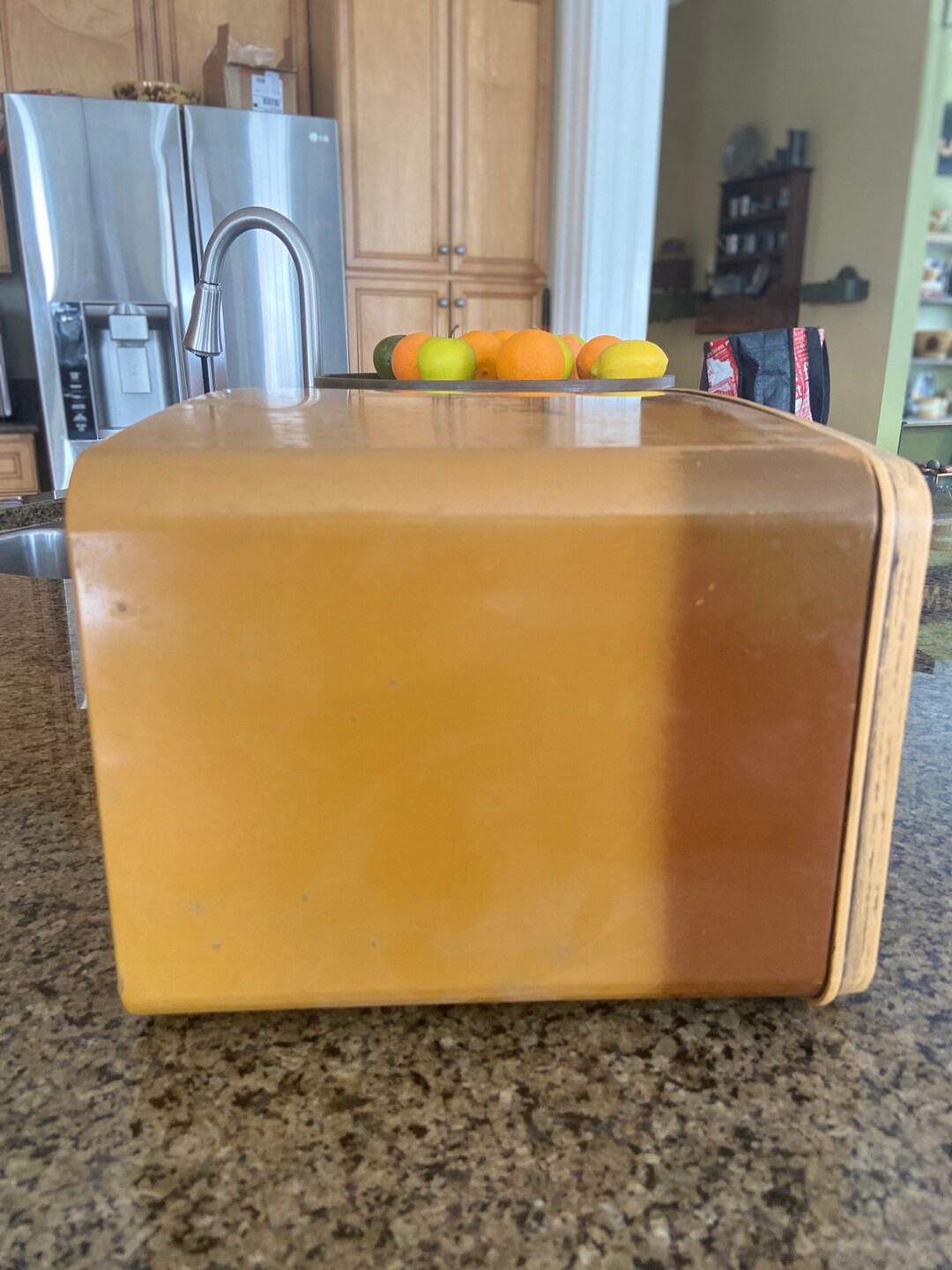 Vintage Harvest Gold Bread Box Burlington Crafts Faux Wood Embossed ...