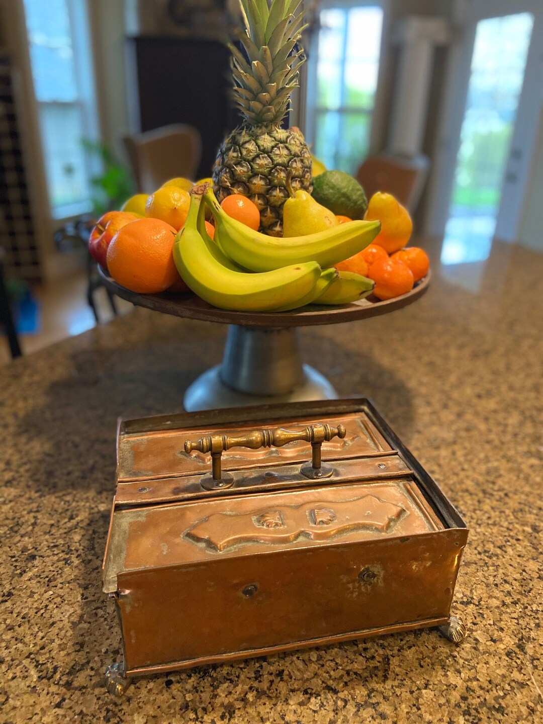 Rare Antique Copper Spice Box With Slide Lids Paw Feet and Brass Handle ...