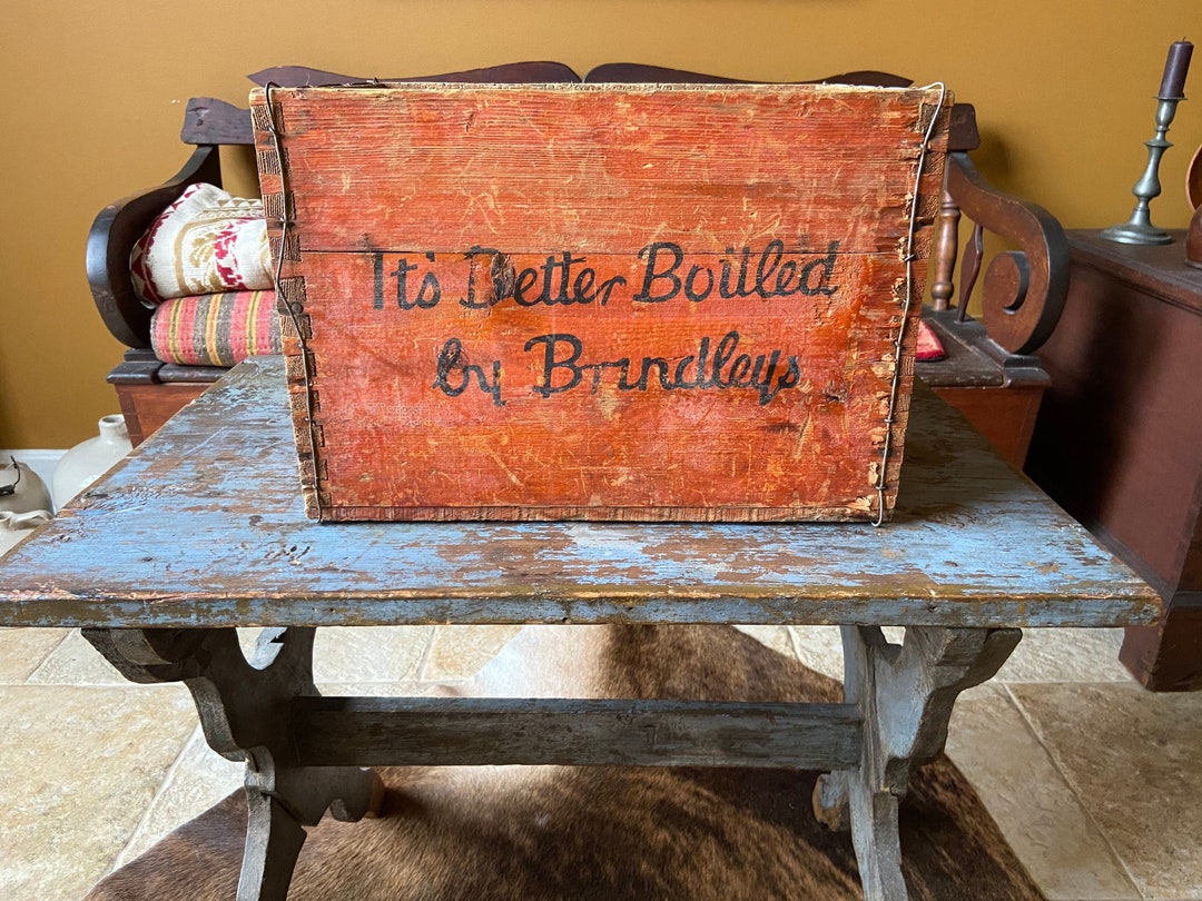 Antique Wooden Box Beer Crate Original Red/orange Paint 1900s Brewery ...