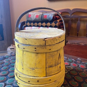 Primitive Antique Wooden Firkin Sugar Bucket Chrome Yellow Mustard Old ...