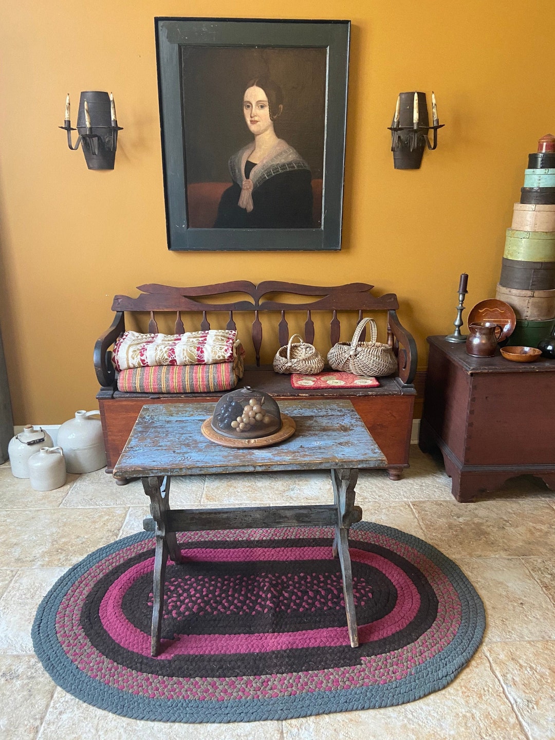 Vintage Hand Braided Oval Rug Bold Colors Primitive Americana Country ...