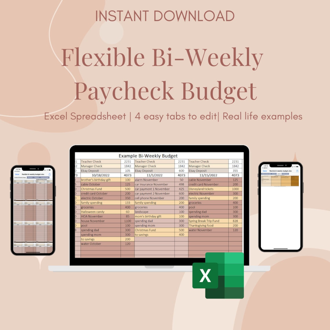 Flexible Bi-weekly Paycheck Budget Excel Budget Finance Template - Etsy