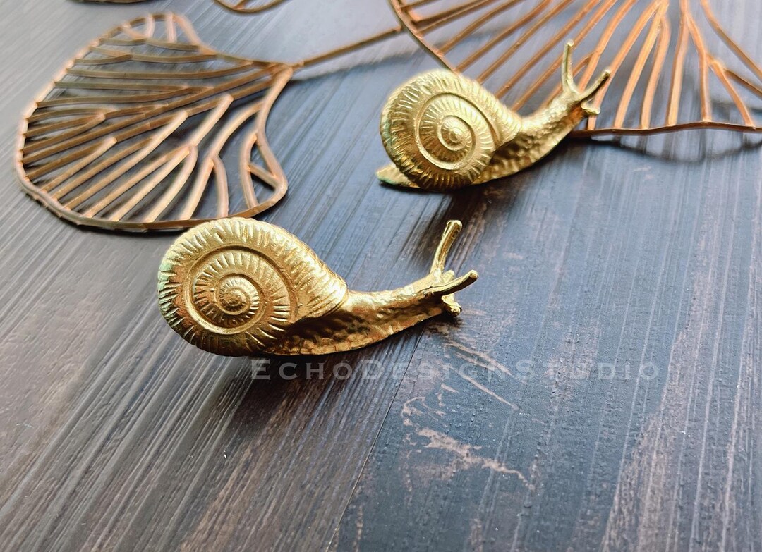 Snail Solid Brass Cabinet Knob Handles Drawer Pulls Knobs Dresser Pulls Gold Cupboard Pulls ...