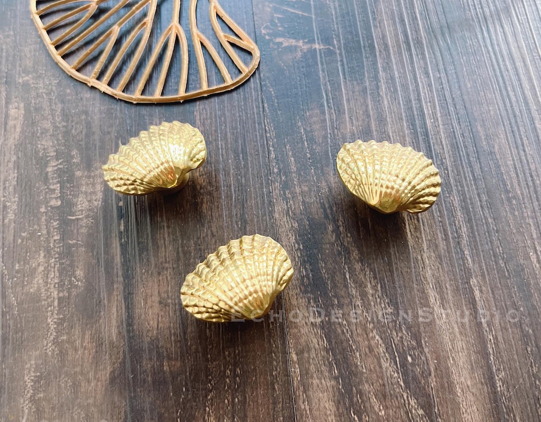 Seashell Solid Brass Cabinet Knob Handle Drawer Pull Knob Dresser Pull Gold Cupboard Pull Modern ...