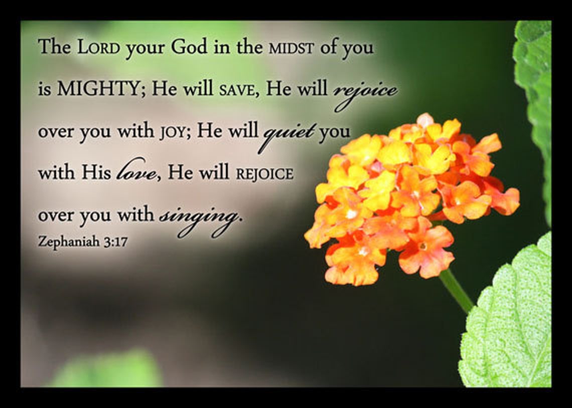Bible Verse Art - Orange Flower Photo With Zephaniah 3 17 - Christian ...