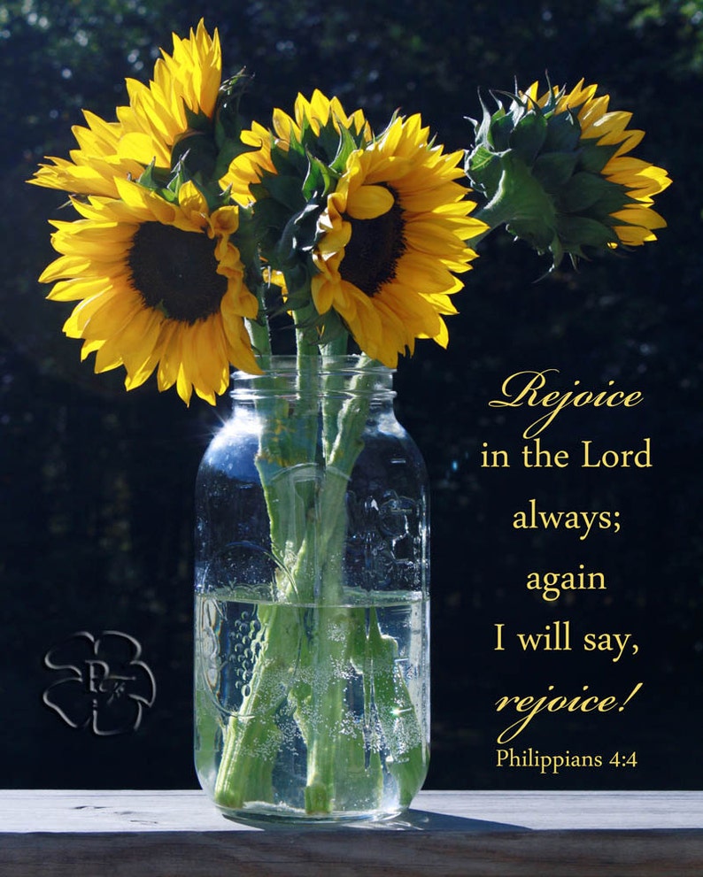Christian posters 16x20 Sunflower photo Philippians 4 verse 4 | Etsy