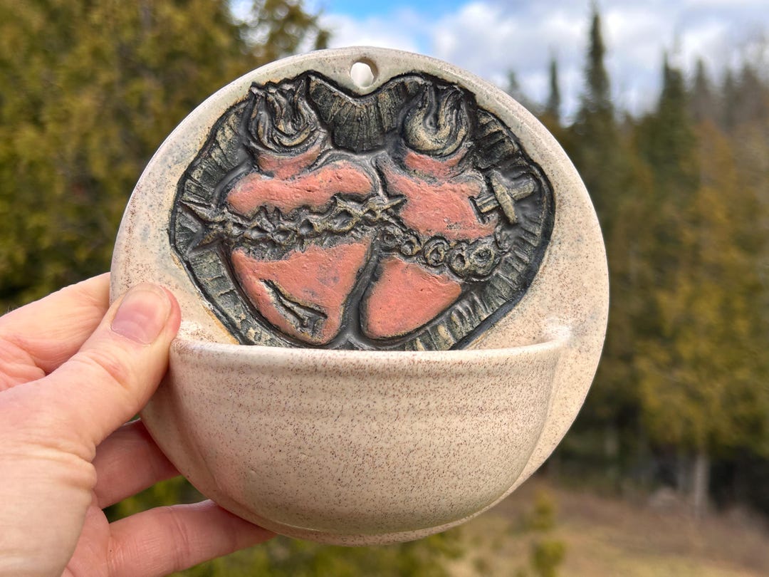 Studio Hand Made Holy Water Font: Sacred Heart and Immaculate Heart - Etsy