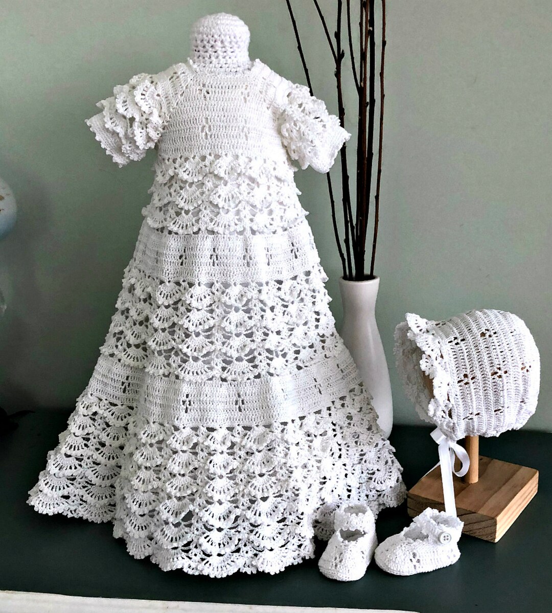 Newborn Baby Girl Little Ruffles Baptism Outfit Crochet Pattern With ...