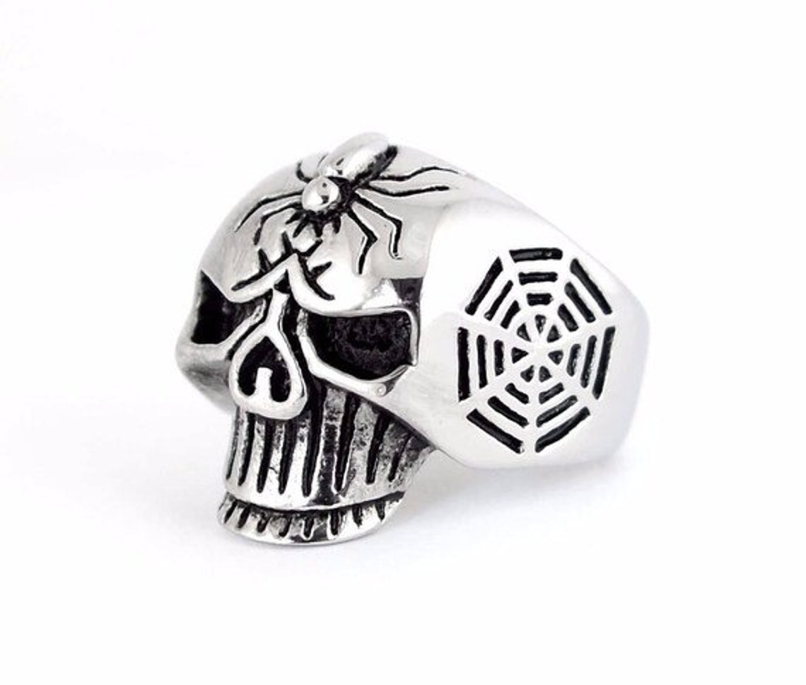 Gents Spider Skull Ring Stainless Steel Motorcycle Men Biker New Heavy ...