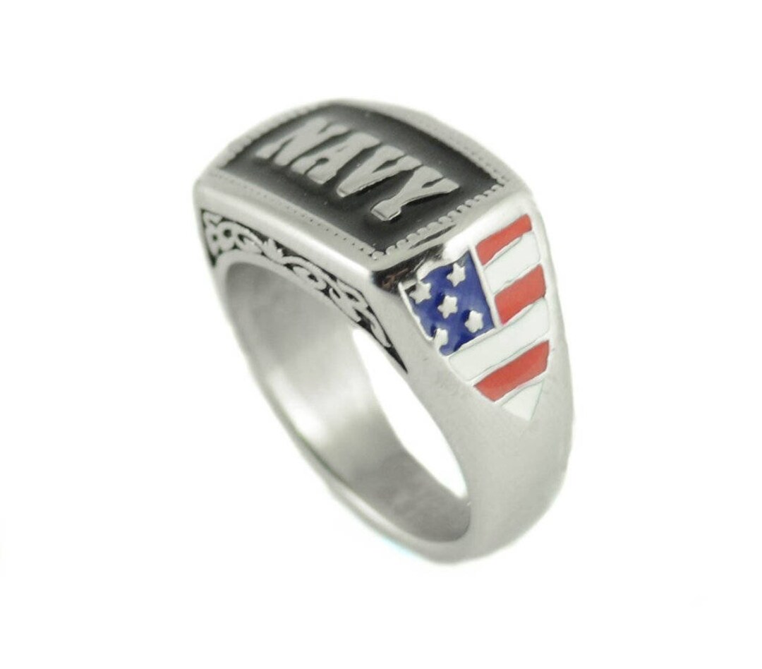 NAVY Ladies or Men's Military Ring Enameled Stainless Steel American ...