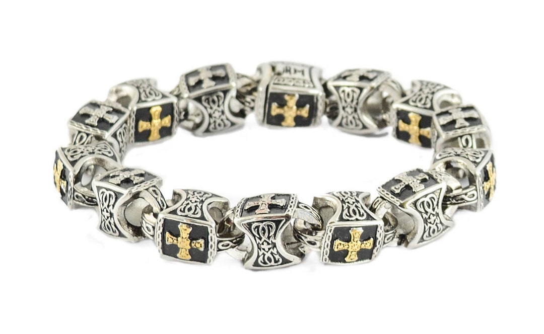 Men's Greek Plated Pastoral Secret Cross Bracelet Pontiff Stainless ...