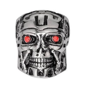 Heavy Metal Jewelry Gents Terminator Robot Red Eyes Ring Stainless ...