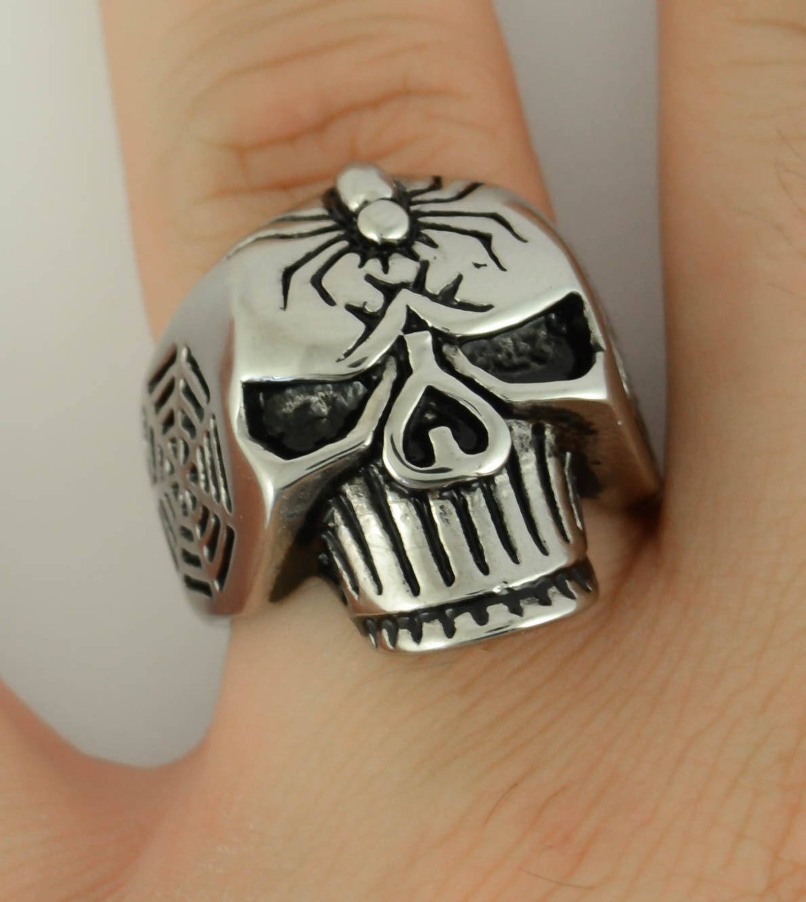 Gents Spider Skull Ring Stainless Steel Motorcycle Men Biker New Heavy ...