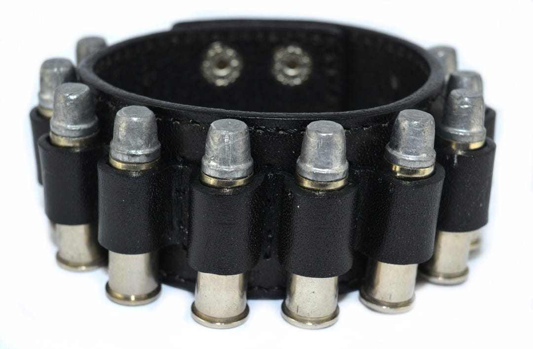 Men's Black .38 Caliber Bullet Leather Bracelet USA Seller! Bullets Not ...