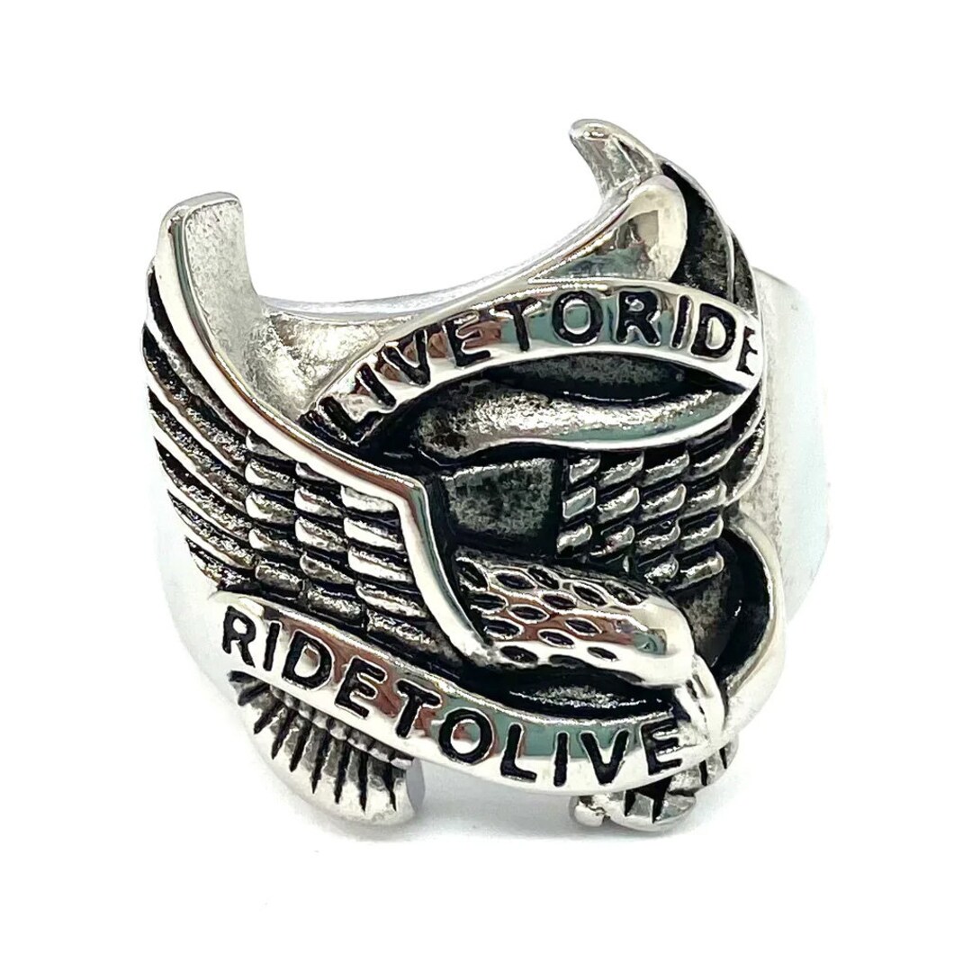 Gents Stainless Steel Live to Ride Ring Motorcycle Men's Heavy Metal ...