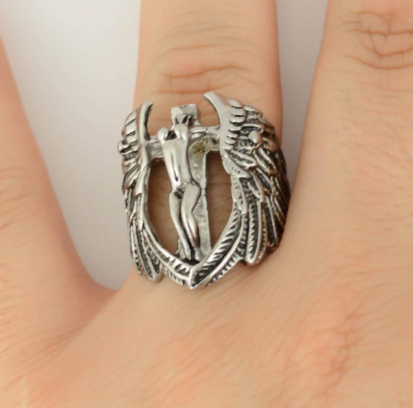 Heavy Metal Jewelry Men's Stainless Steel Guardian Angel Ring ...