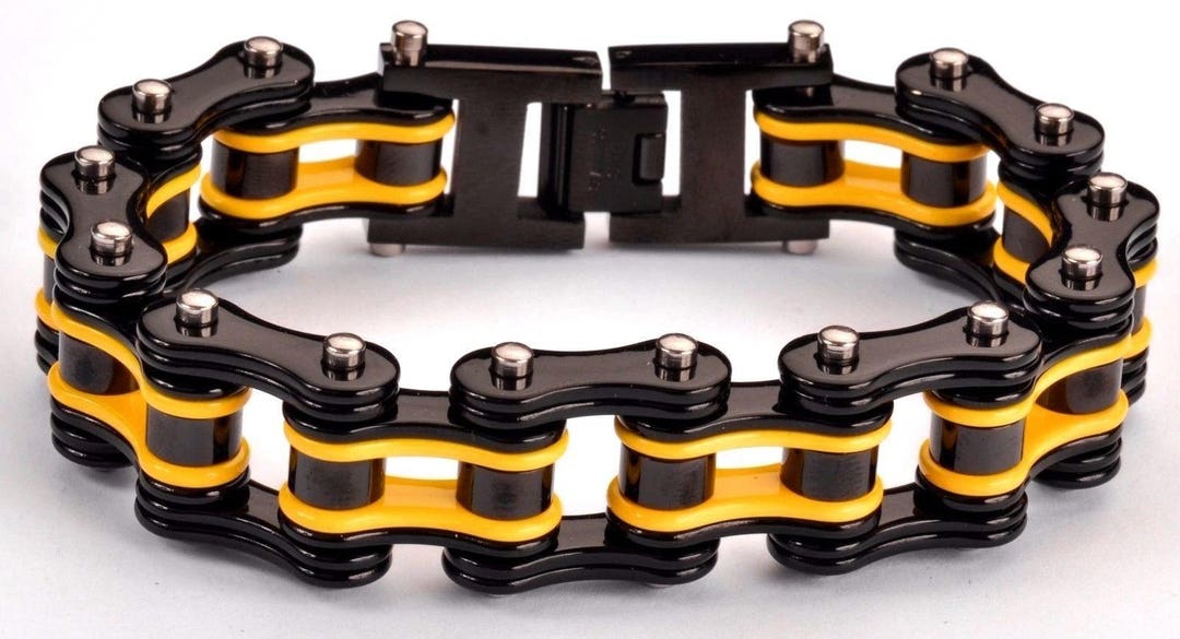Men's Stainless Steel Double Link Black Yellow Bike Chain - Etsy