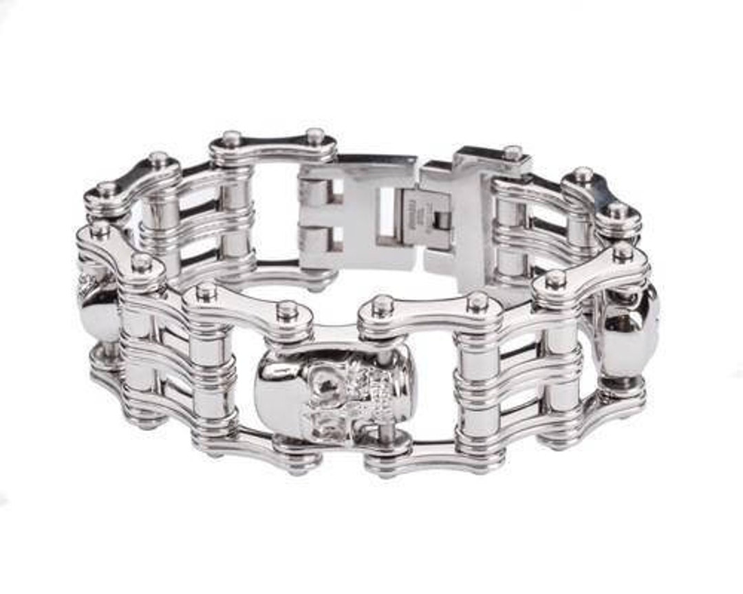 Heavy Metal Jewelry 1 Inch Wide All Silver Tone 3 Skulls Unisex ...