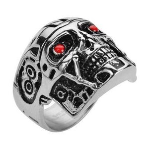 Heavy Metal Jewelry Gents Terminator Robot Red Eyes Ring Stainless ...
