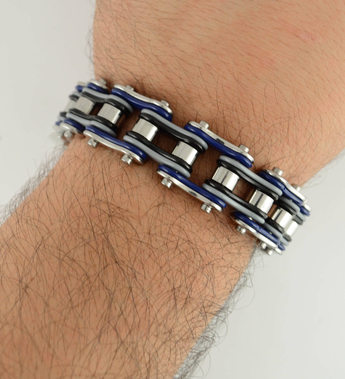 Heavy Metal Jewelry Quad Color Blue Grey Black Silver 3/4 Inch Wide ...
