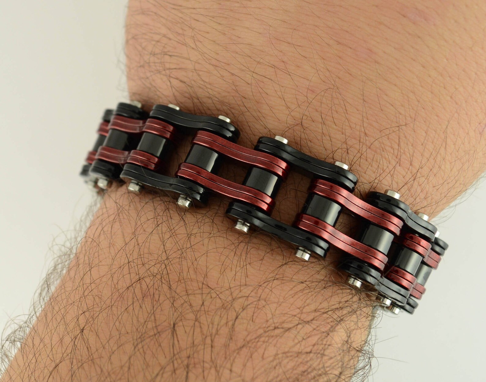 Heavy Metal Jewelry Two Tone Black Candy Red 3/4 Inch Wide Double Link ...