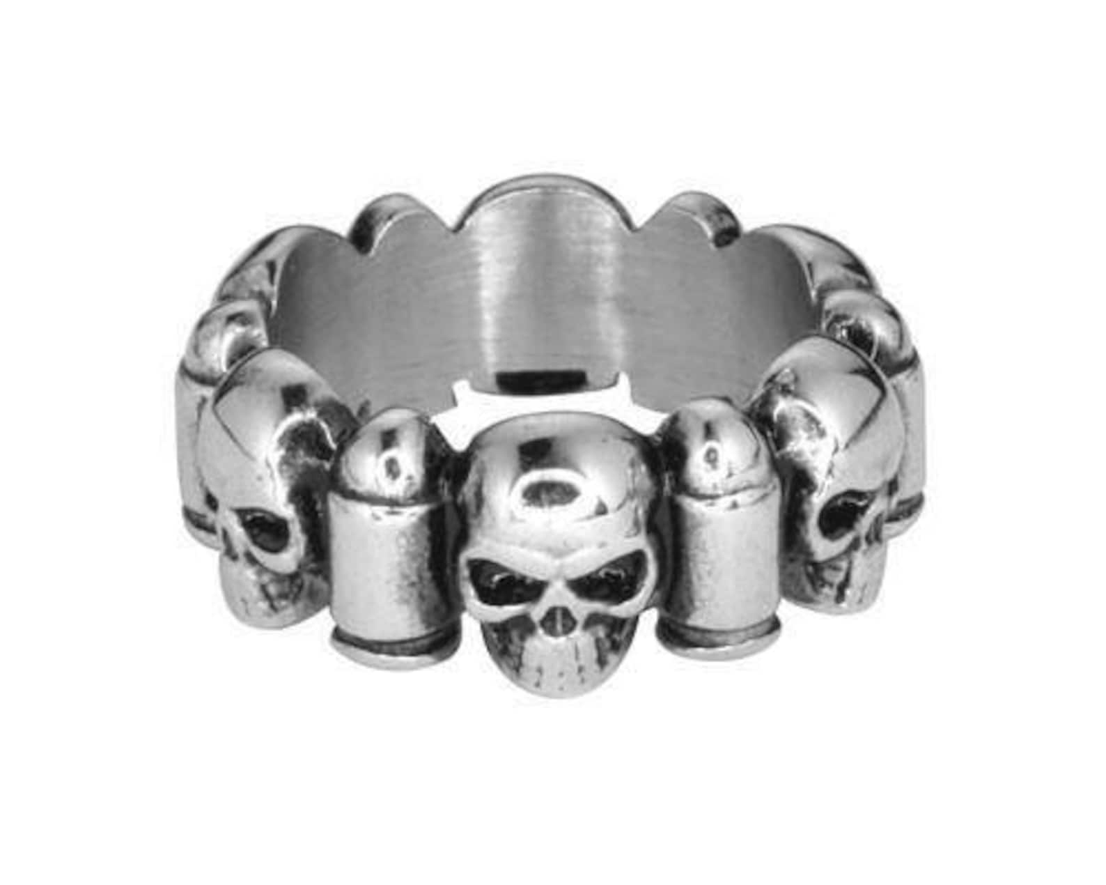 Heavy Metal Jewelry Gents Skull & Bullet Ring Stainless Steel | Etsy