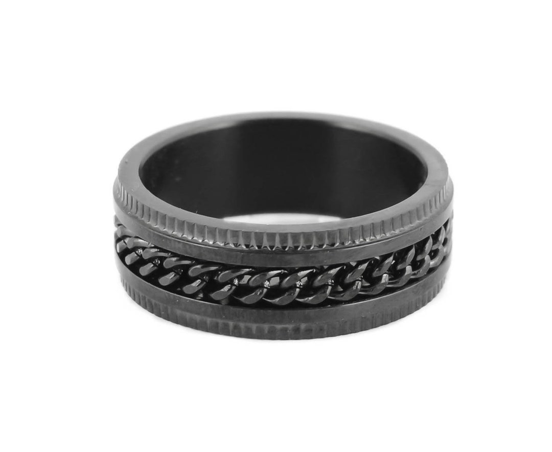 Black/black Edition Gents Cuban Link Spinner Ring Stainless Steel ...
