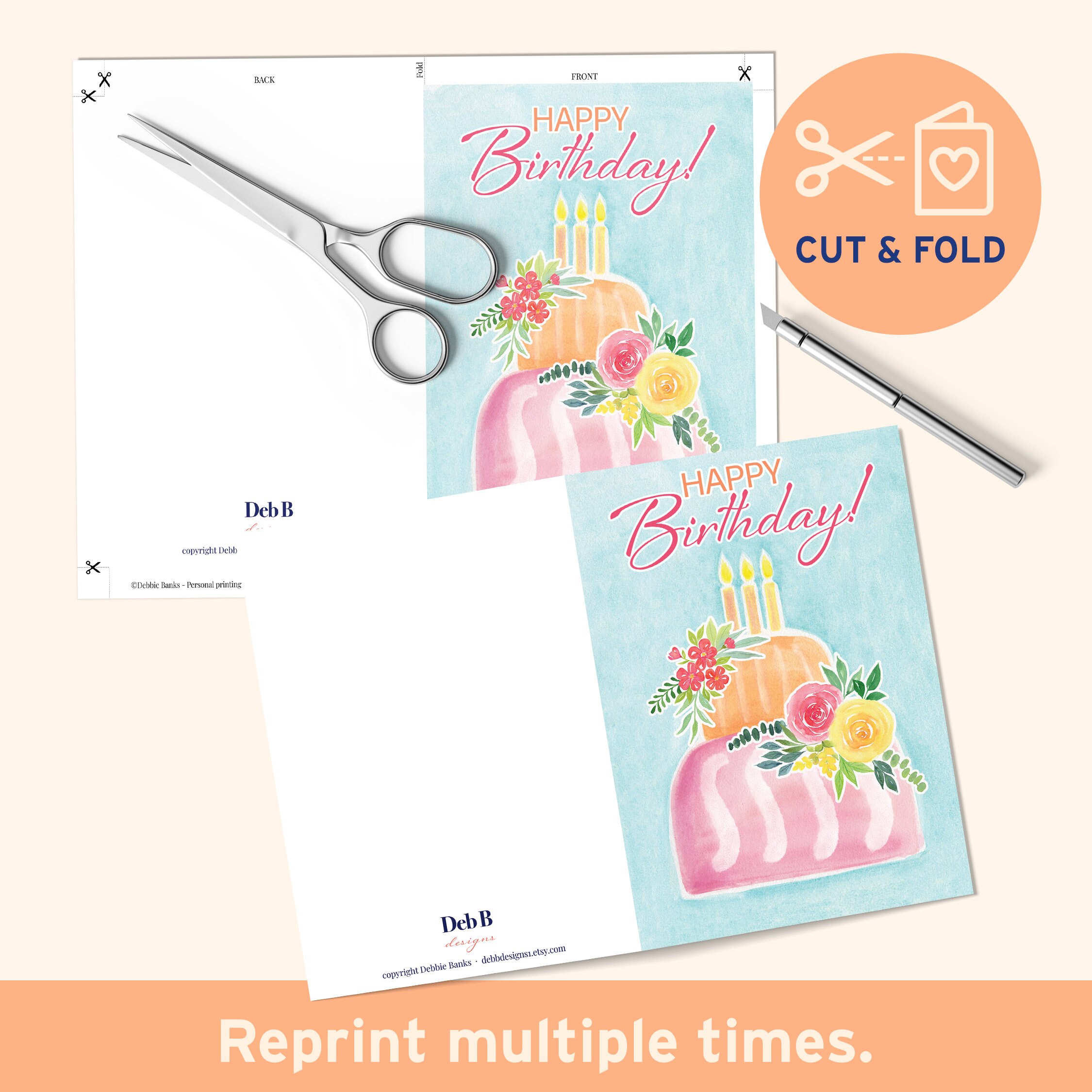 Happy Birthday Card Digital Download Printable Birthday Card for Her ...