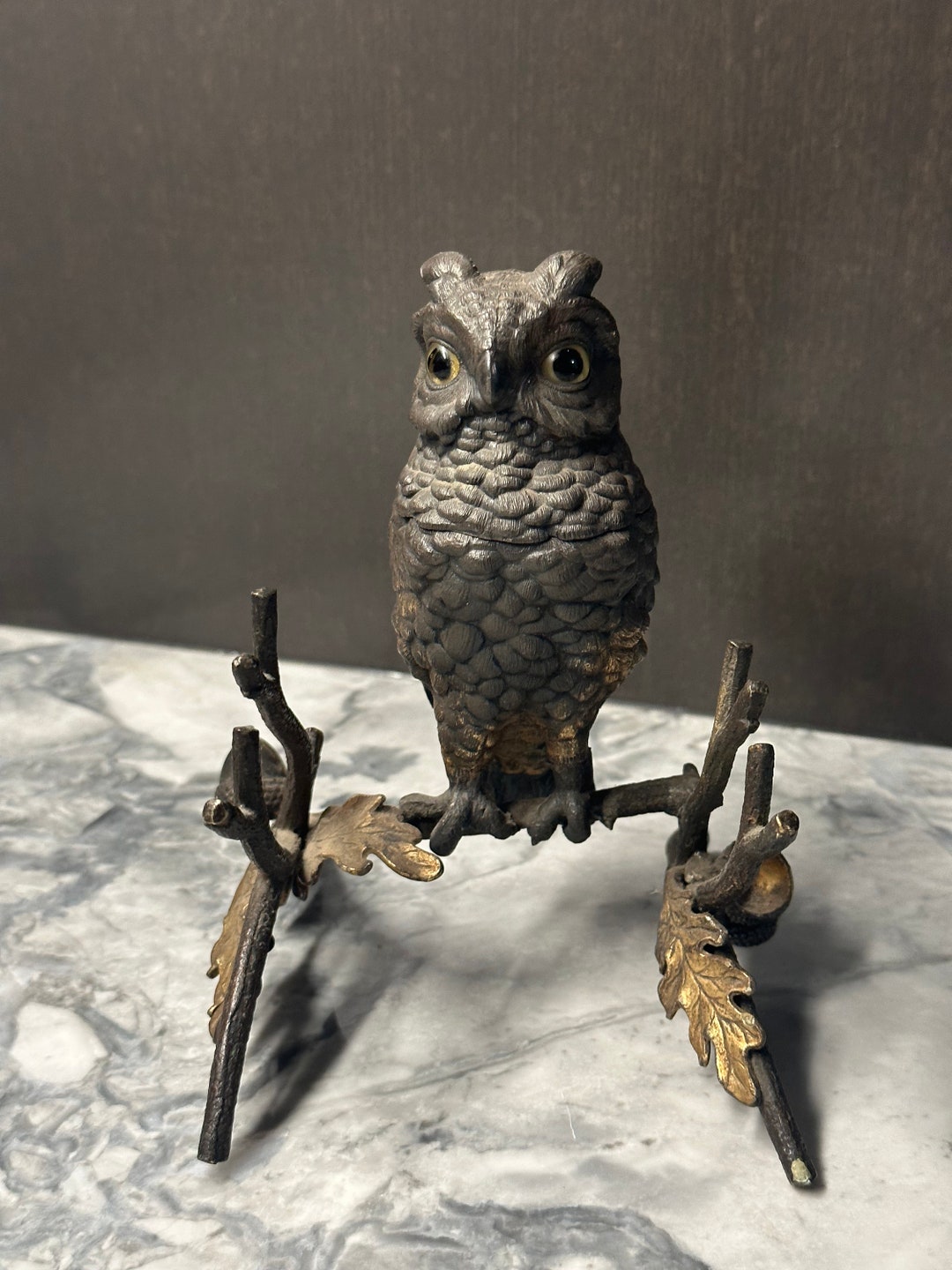 Vintage Metal Owl Inkwell With Glass Eyes - Etsy