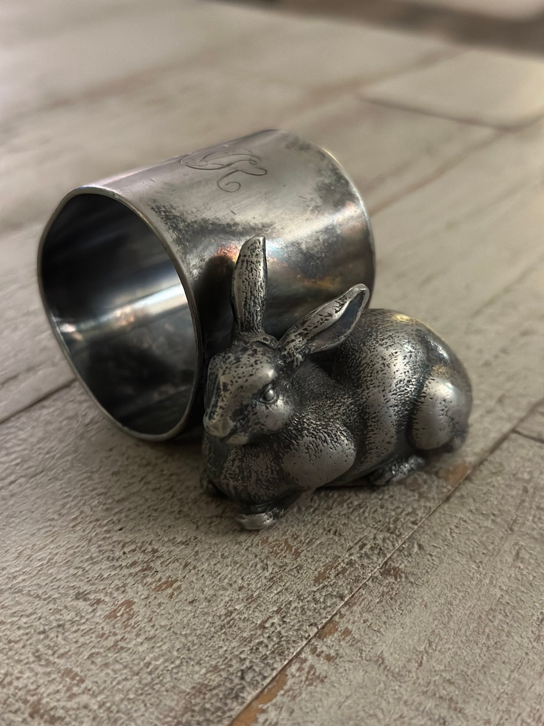Vintage Pewter Rabbit Napkin Ring Holder - Etsy