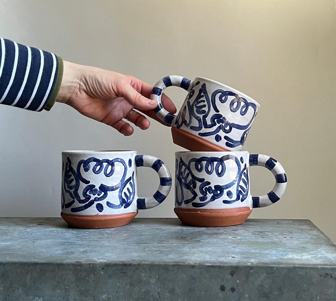 Loopy Lines Flower Mug, Handmade Coffee Mug, Wheel Thrown Pottery - Etsy