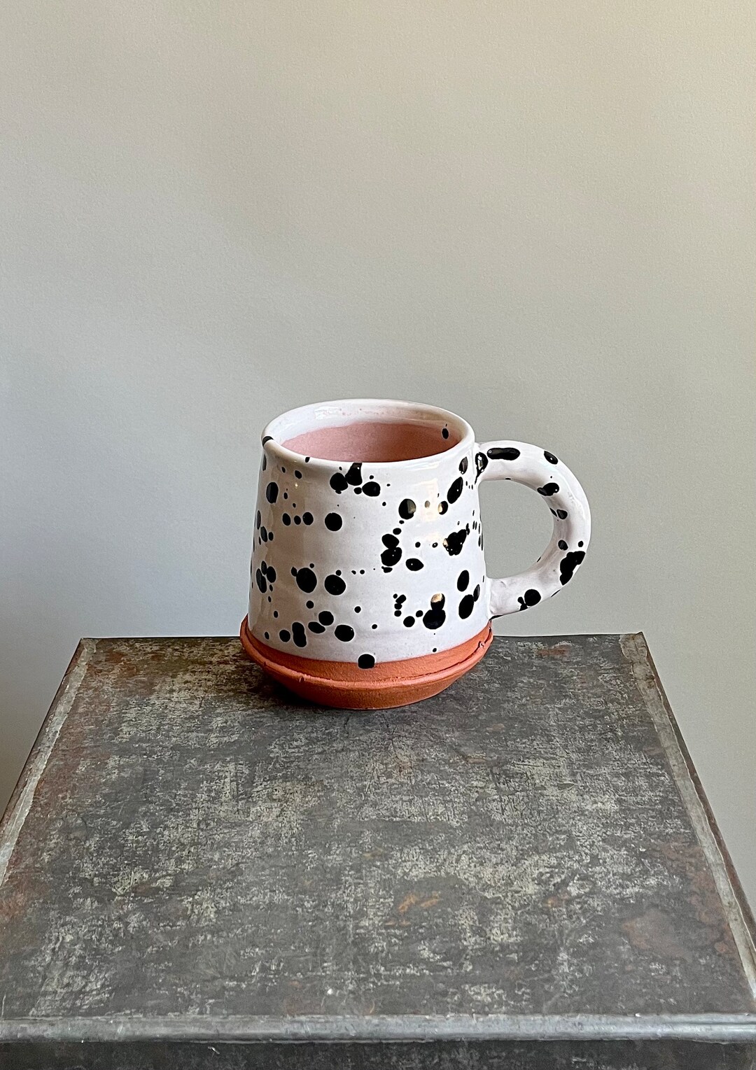 Black Speckle Mug With Pastel Pink Interior, Handmade Pottery With Coil ...
