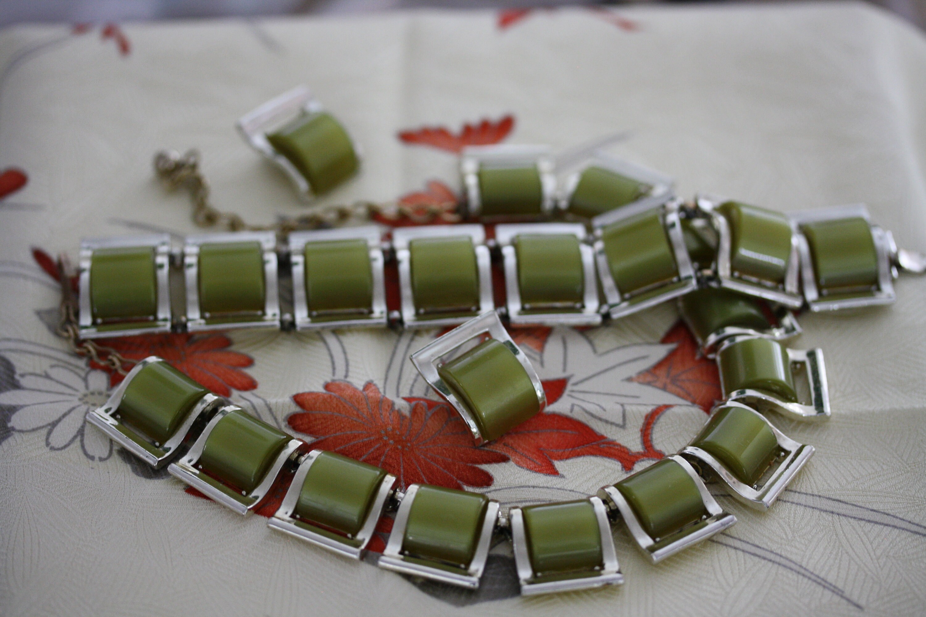 Art Deco Metallic Lime Green and Silvertone Modernist Full - Etsy